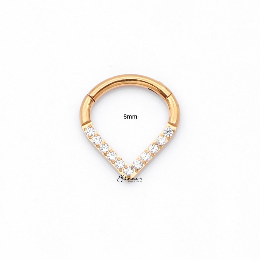 Titanium Hinged Segment Hoop Ring With Cz Paved Chevron Glitters