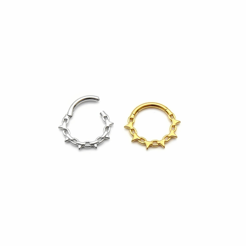 Spikes and Chain Link Hinged Segment Hoop Ring | Glitters