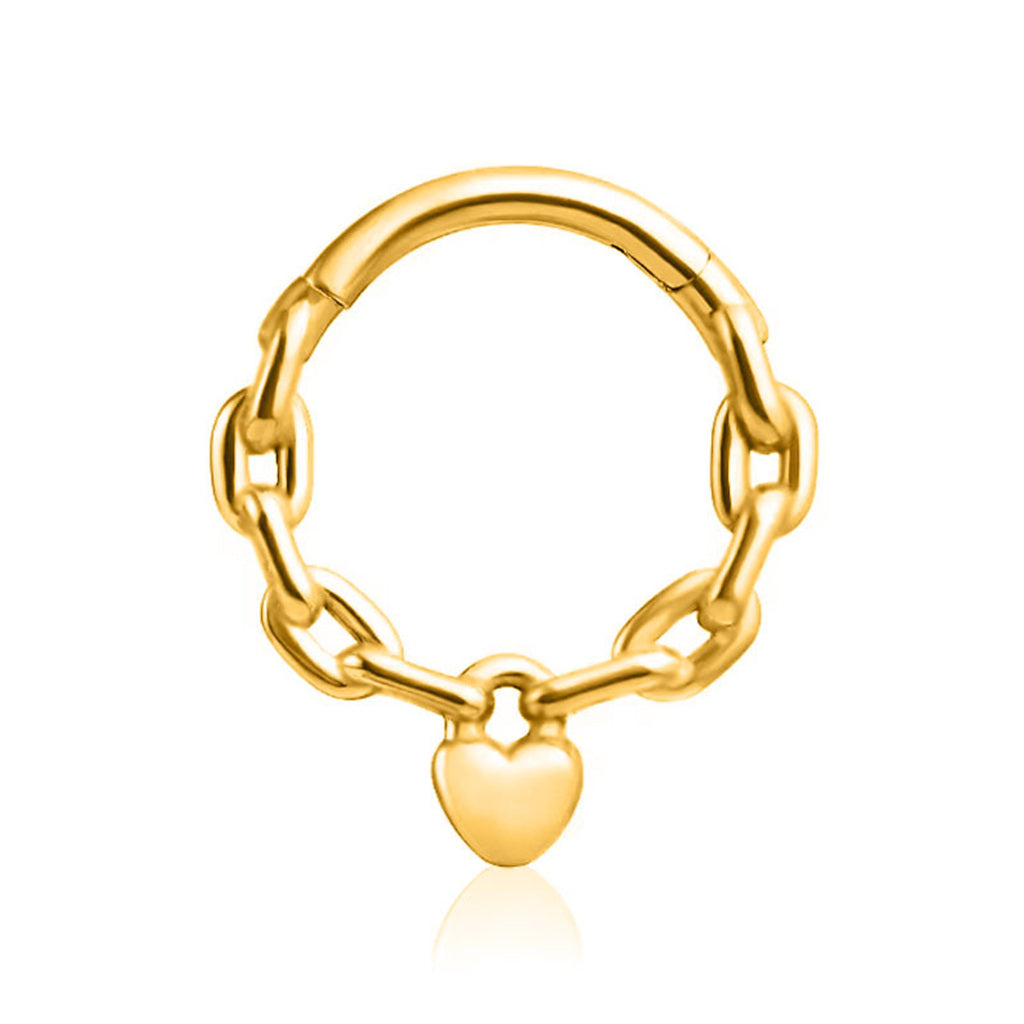 Gold Chain Link with Heart Hinged Segment Hoop Ring | Glitters