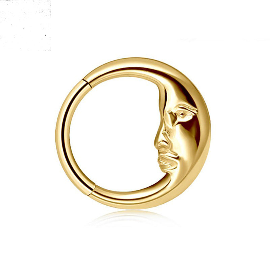 Gold Plated Moon Face Hinged Segment Hoop Ring | Glitters