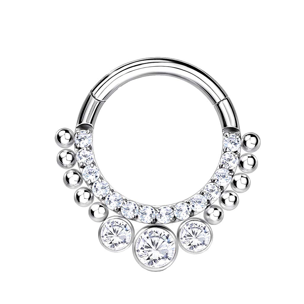 Titanium Segment Ring With Cz Paved Front And Bezel Set Cz Glitters