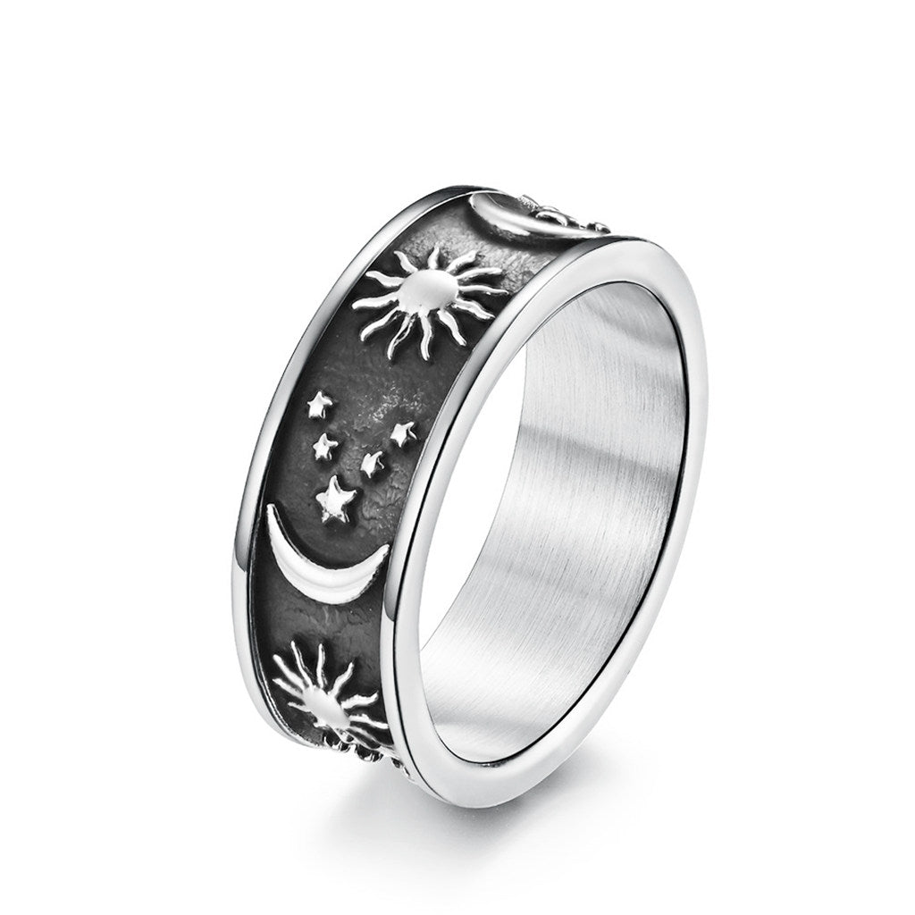 Stainless Steel Sun Moon Stars Ring | Glitters