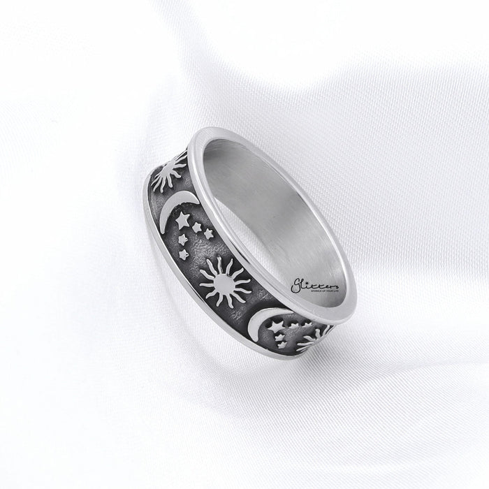 Stainless Steel Sun Moon Stars Ring | Glitters