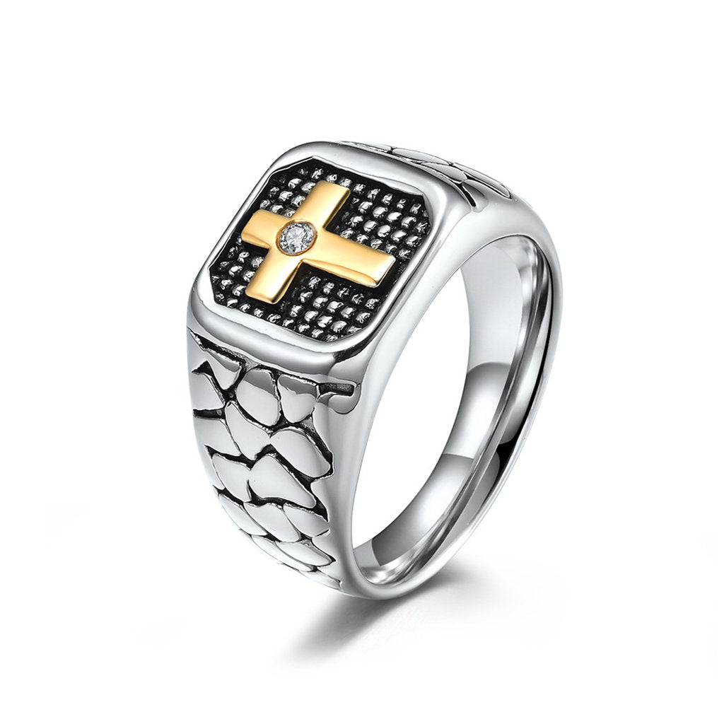 Stainless Steel Two Tone Cross Ring | Glitters