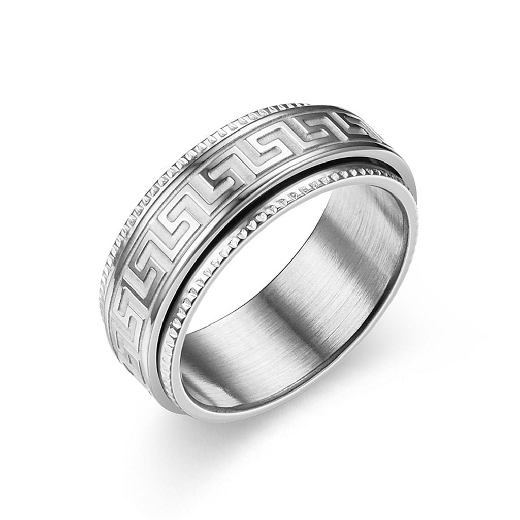 Stainless Steel Greek Key Pattern Spinner Ring | Glitters