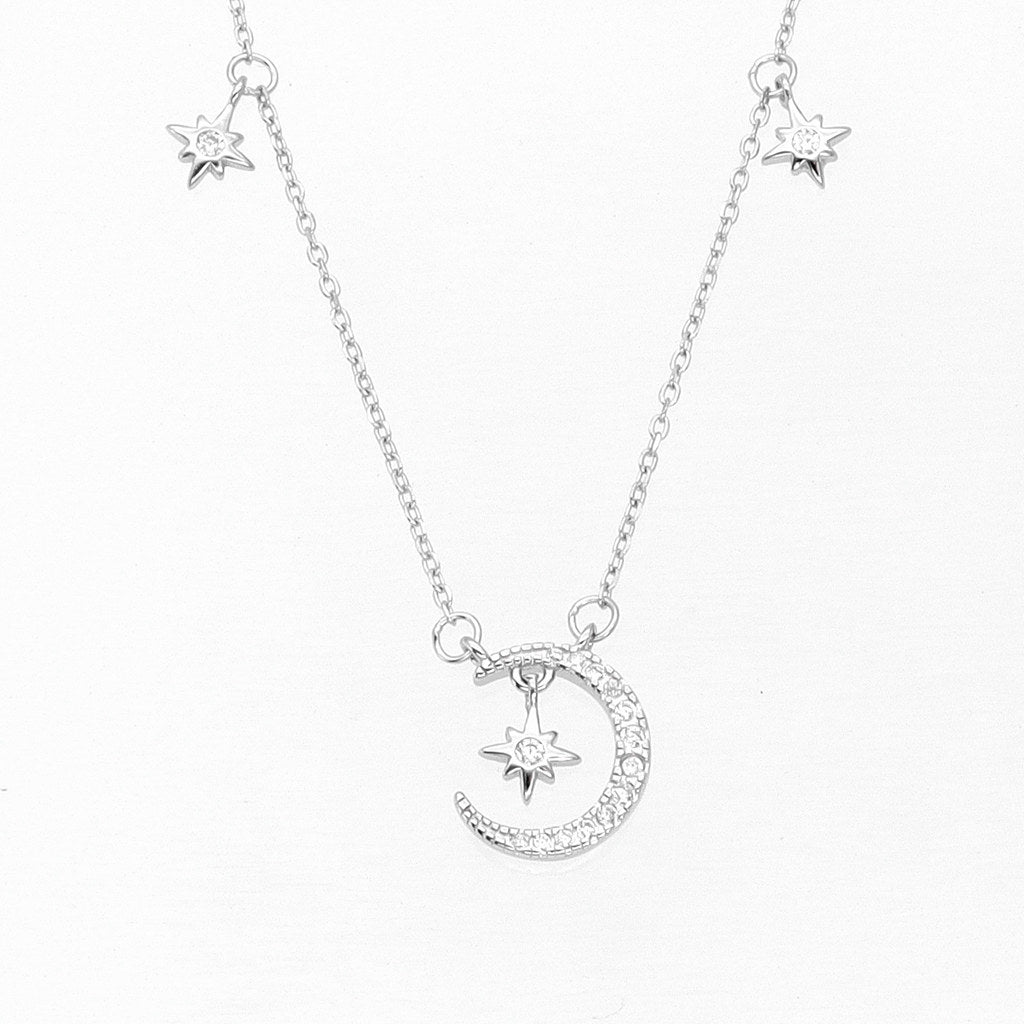 Sterling Silver Crescent and Star Necklace I Glitters