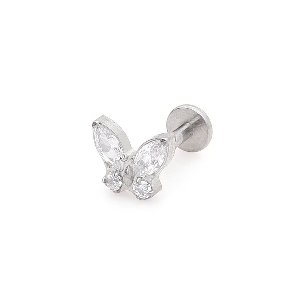 Titanium CZ Butterfly Top Internally Threaded Flat Back Stud Earrings ...