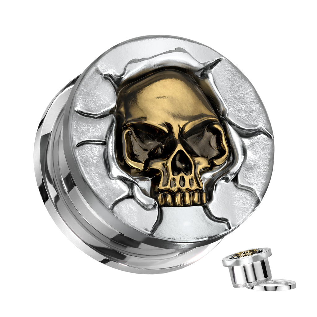 Protruding Bronze Skull Screw Fit Tunnel | Glitters