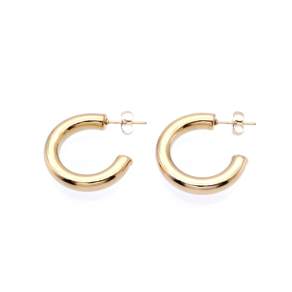 Gold Plated Stainless Steel Thick Tube Hoop Earrings | Glitters