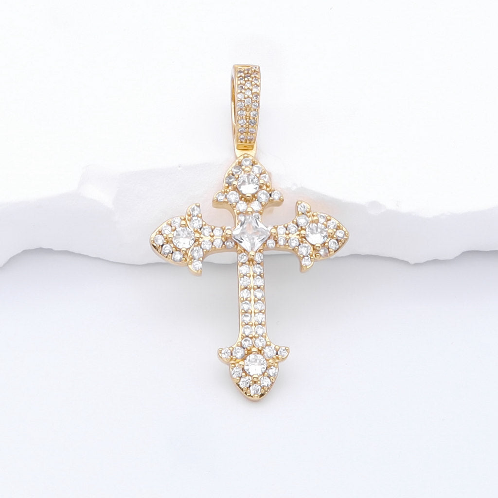 Gold Plated Iced Out Cross Hip Hop Pendant | Glitters