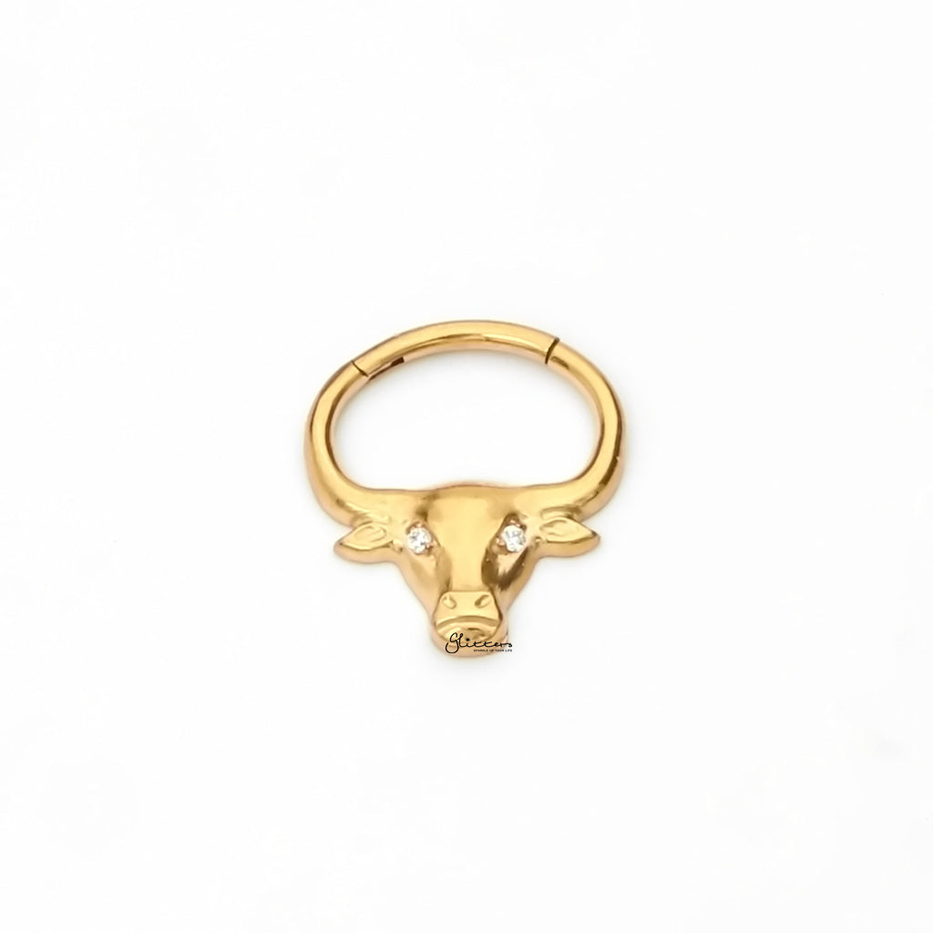 Gold Plated Bull Head Titanium Segment Hoop Ring | Glitters