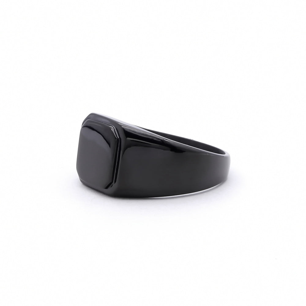 Black Titanium Plated Square Flat Top Signet Ring| Glitters