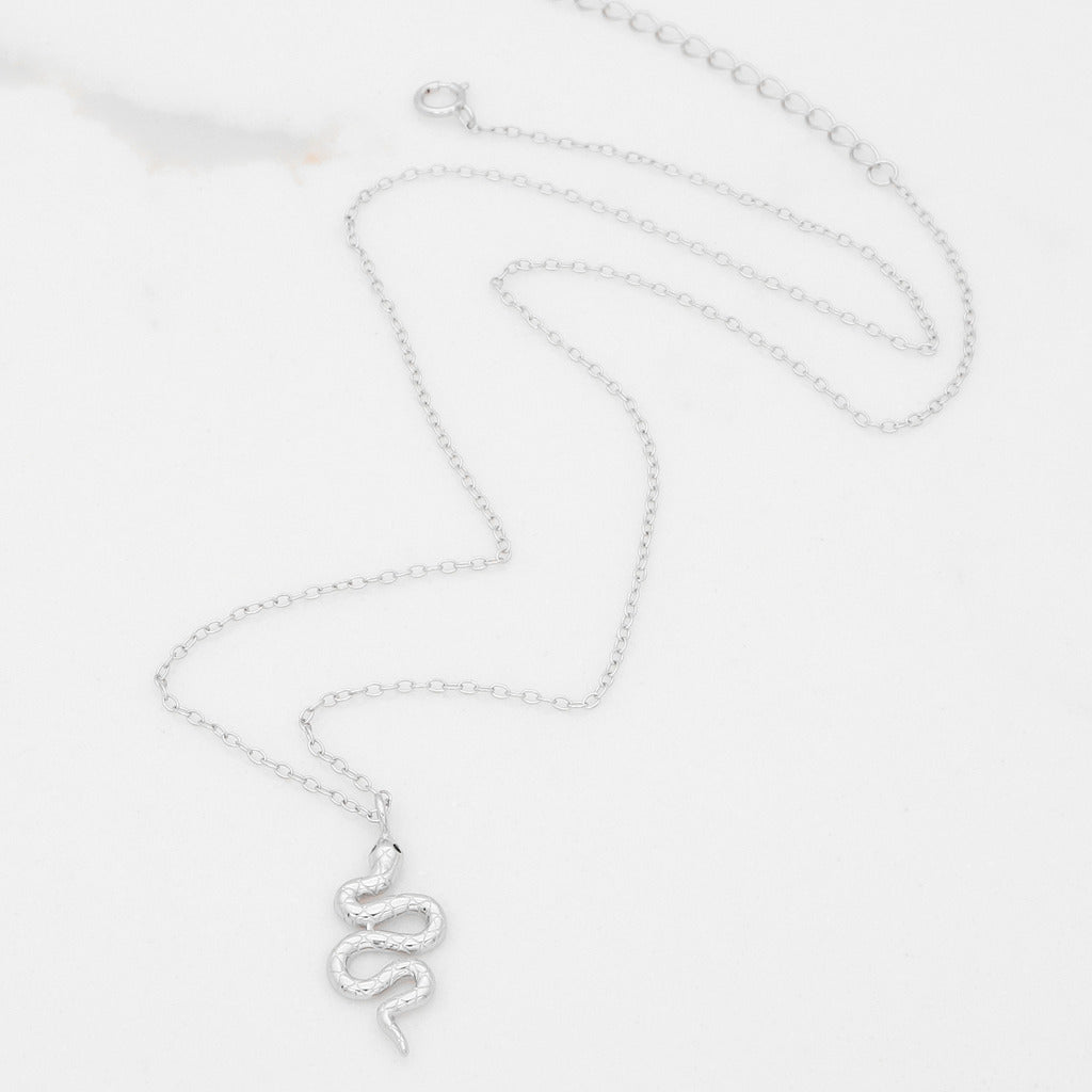 Sterling Silver Snake Charm Necklace I Glitters