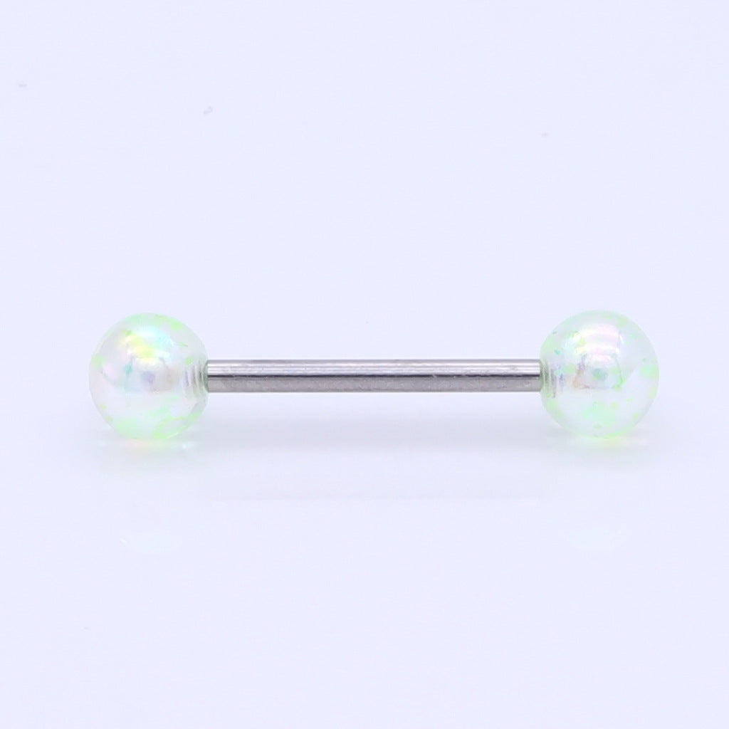 AB Coating Over Green Splash Acrylic Balls Tongue Barbell | Glitters