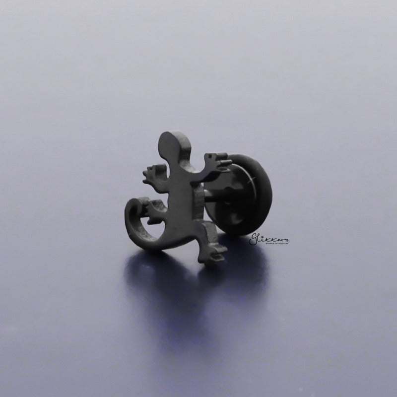 Black Titanium Plated Steel Lizard Fake Plug Earring | Glitters