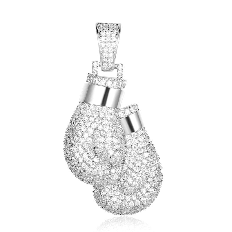 Iced Out Boxing Gloves Pendant - Silver | Hip Hop Jewellery | Glitters
