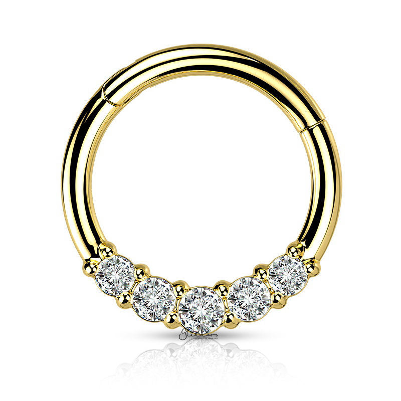 Gold Plated 5 CZ Hinged Segment Septum Ring | Glitters