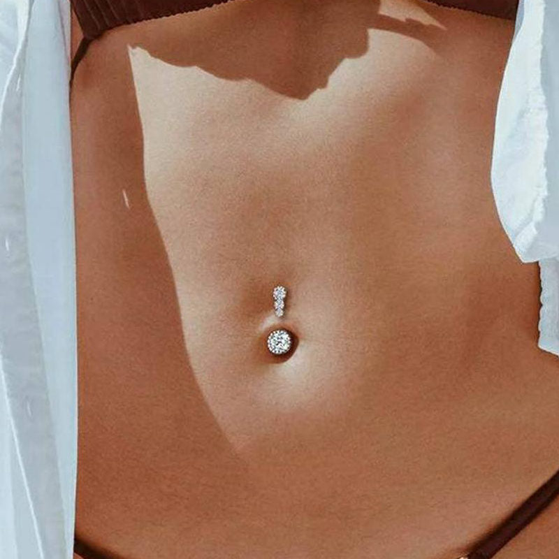Triple Round CZ Top Belly Button Navel Ring Gold